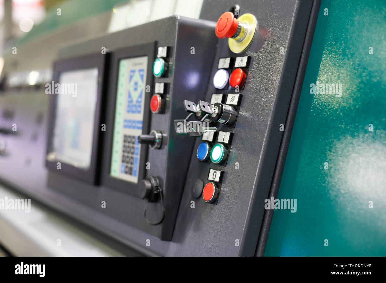 Control panel of a modern manufacturing machine. Selective focus Stock ...