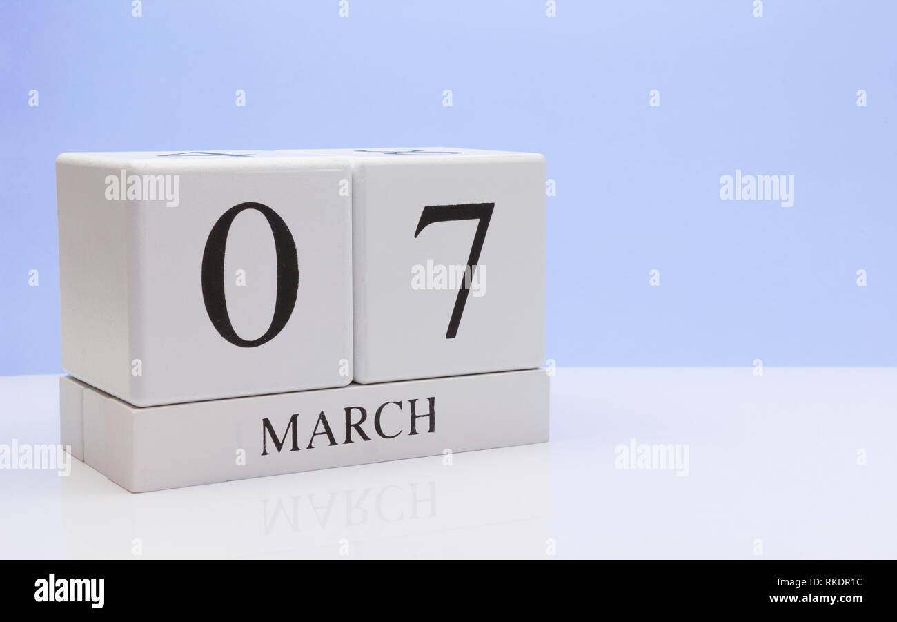 March 07st. Day 07 of month, daily calendar on white table with ...