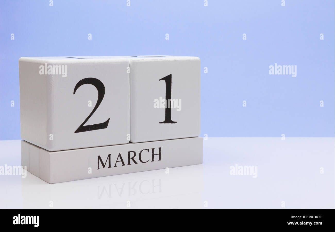 March 21st. Day 21 of month, daily calendar on white table with ...