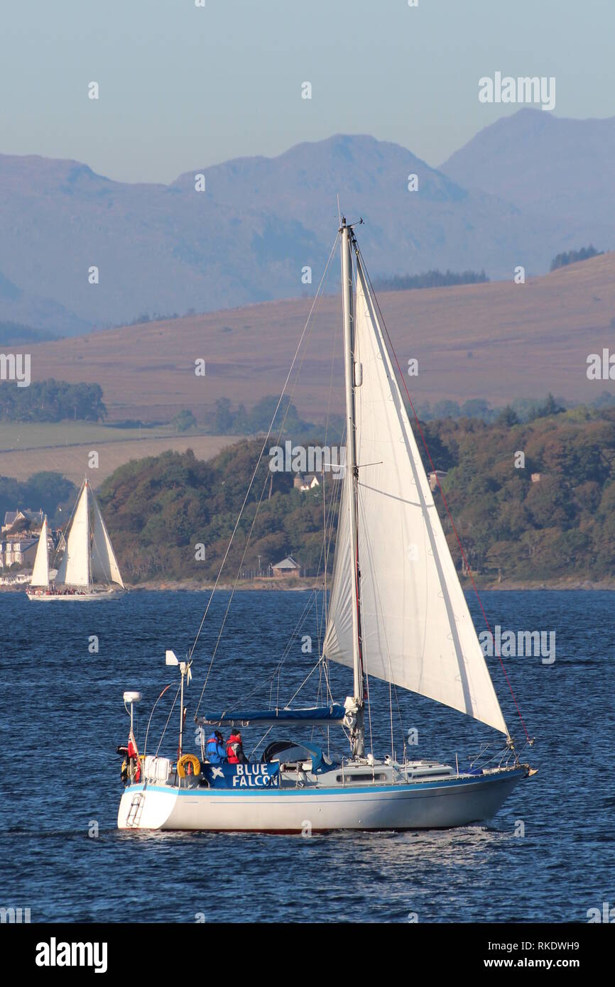 Blue Falcon, a privately-owned sailing yacht, on the Firth of Clyde off ...