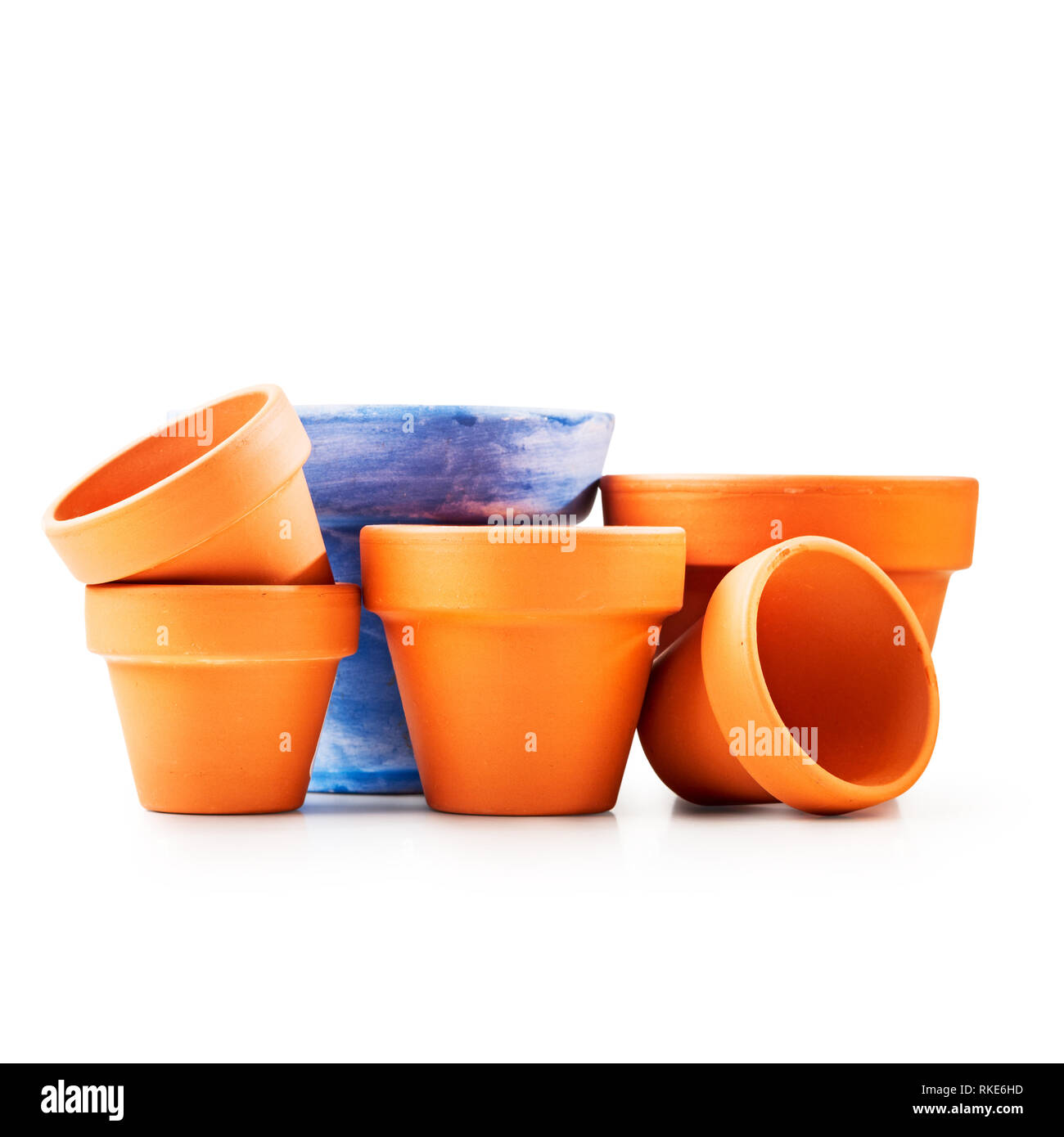 Empty clay flower pots isolated on white background. Objects group with ...