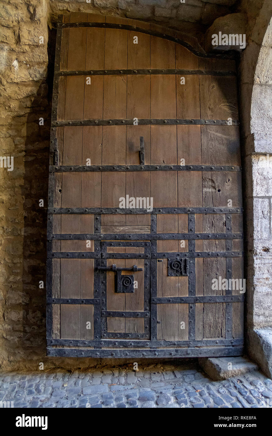 huge medieval gate at the Marienberg Fortress near Wuerzburg in ...