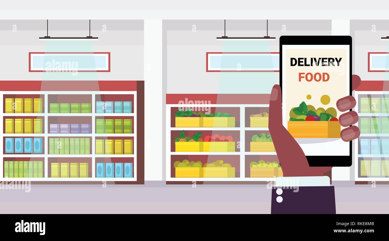 human hand holding smartphone delivery food online mobile application ...