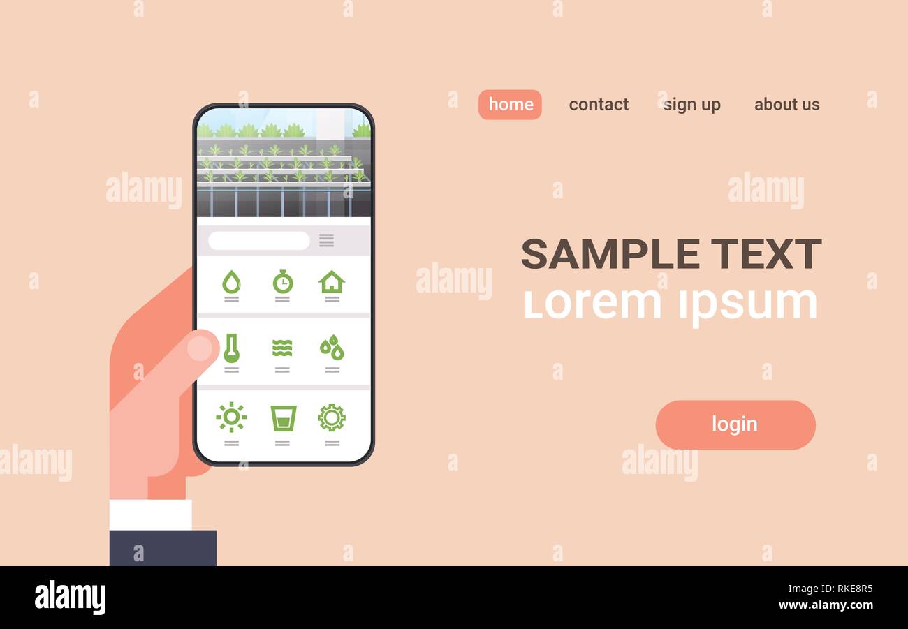 hand holding smartphone using smart control farming system online ...