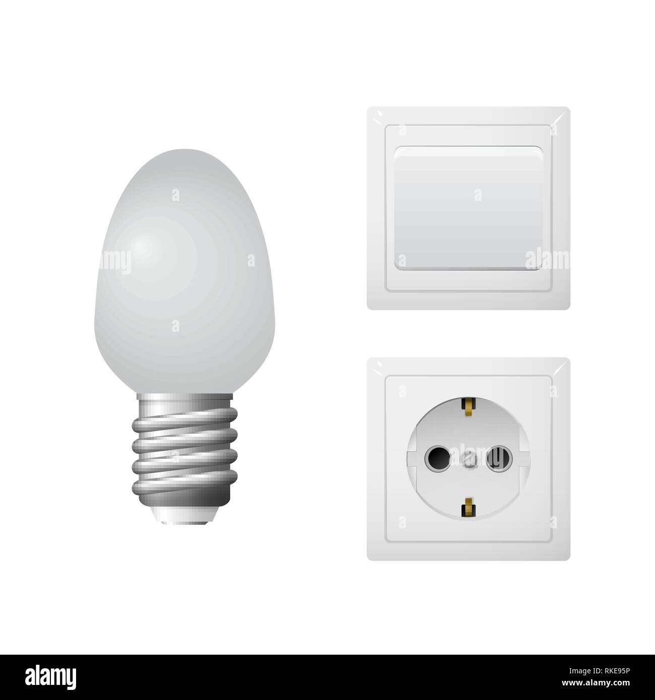 Socket with plug, led light bulb. Set of household electrical equipment ...