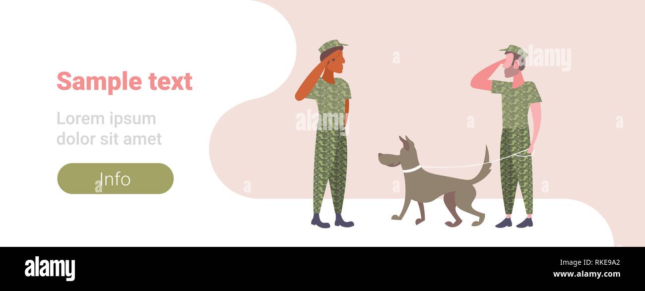 military men standing with dog mix race army soldiers in camouflage ...