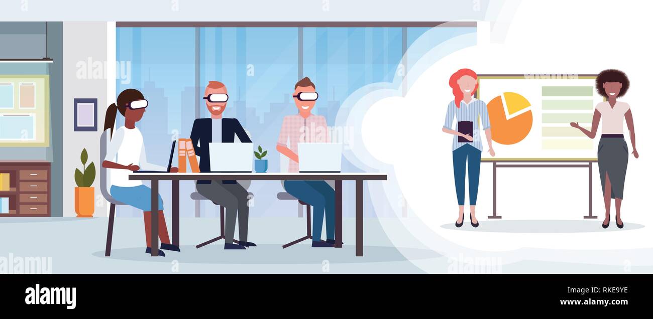 businesspeople conference meeting wearing digital glasses virtual ...