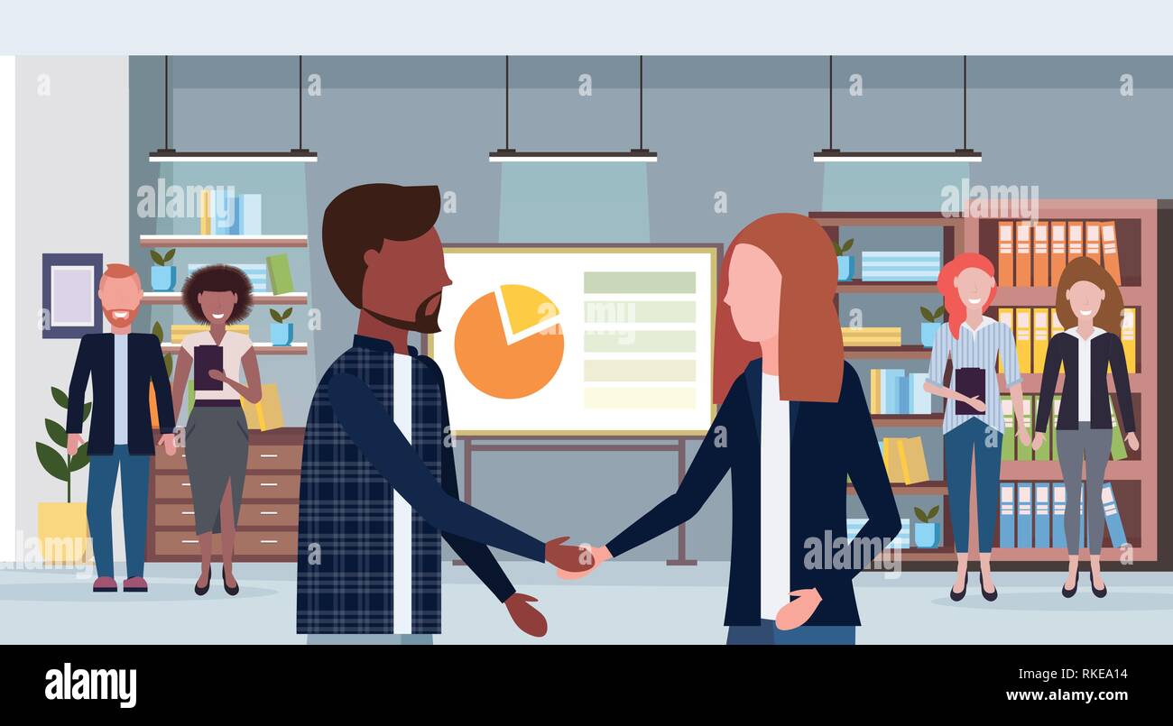 businesspeople handshake mix race man woman shaking hands business agreement and partnership ...