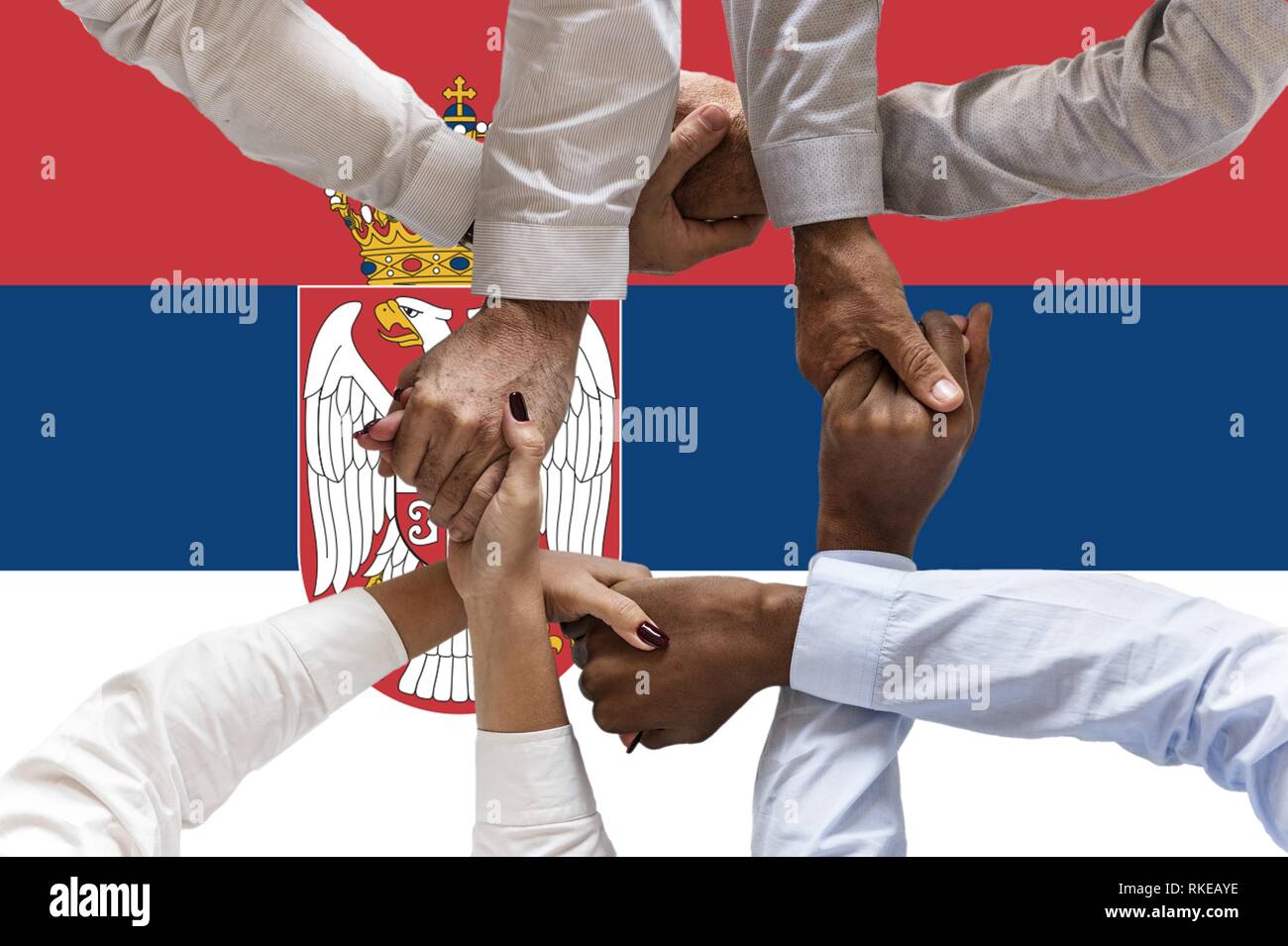 serbia flag, intergration of a multicultural group of young people ...