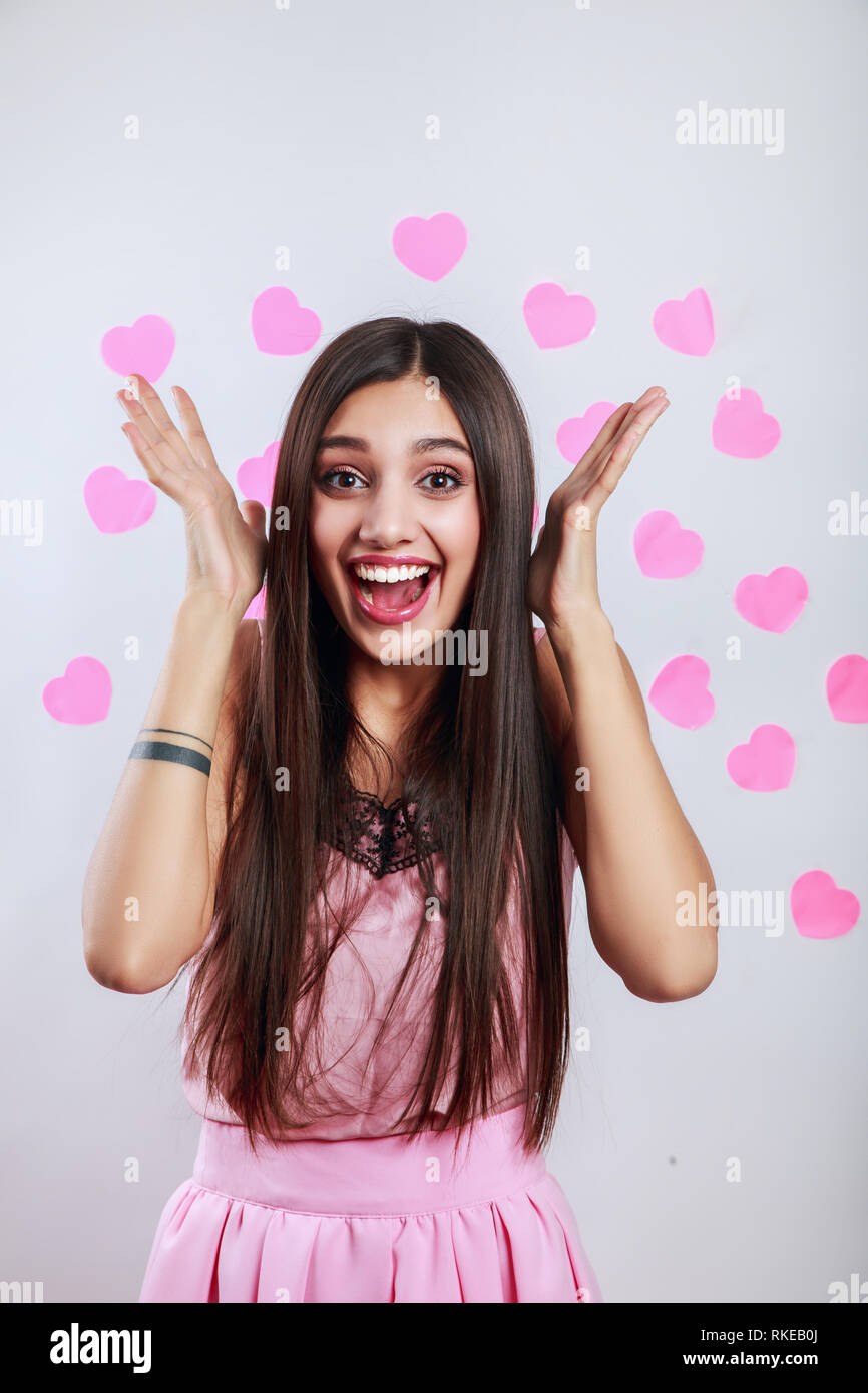 Beautiful woman surprise s . Expressive facial expressions. Valentines ...