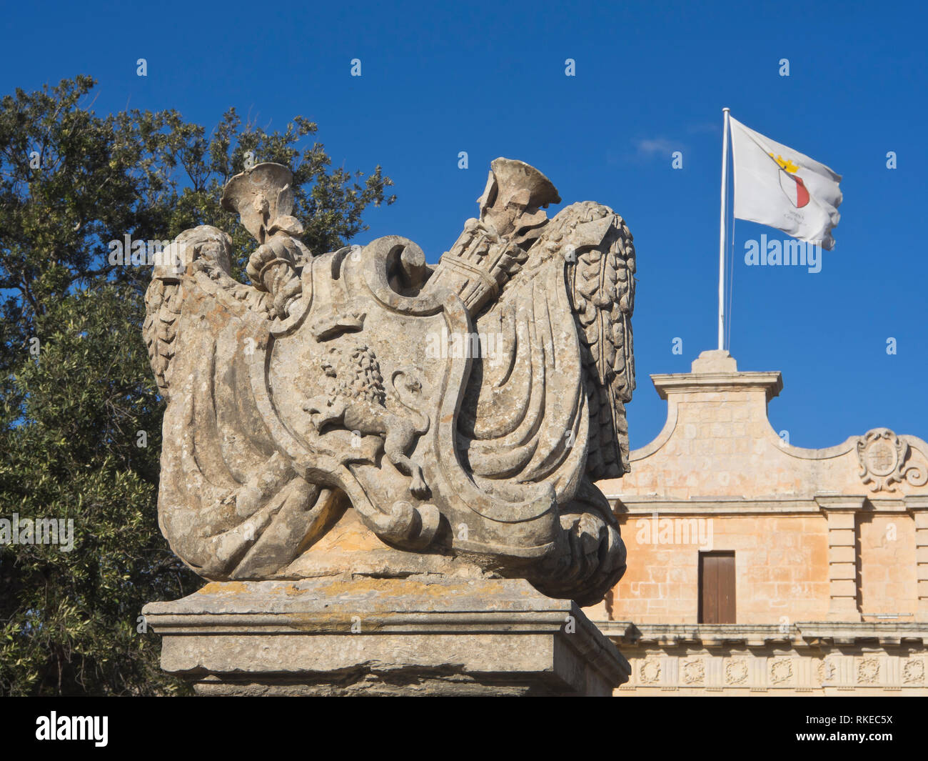Stone carved decoration outside the fortification walls of Mdina the ...