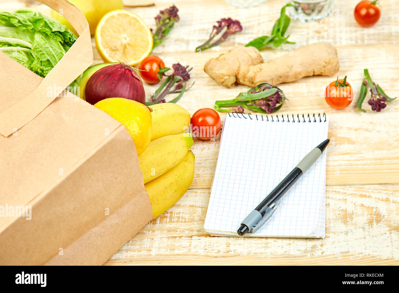 Shopping list, recipe book, diet plan. Grocering concept. Full paper ...