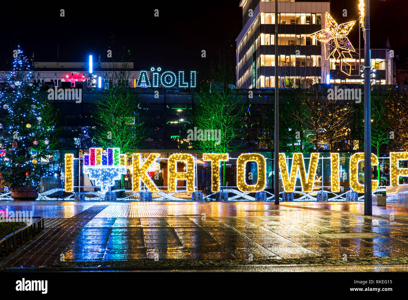 Katowice, Poland - January 1, 2019: I love Katowice sign in the city ...