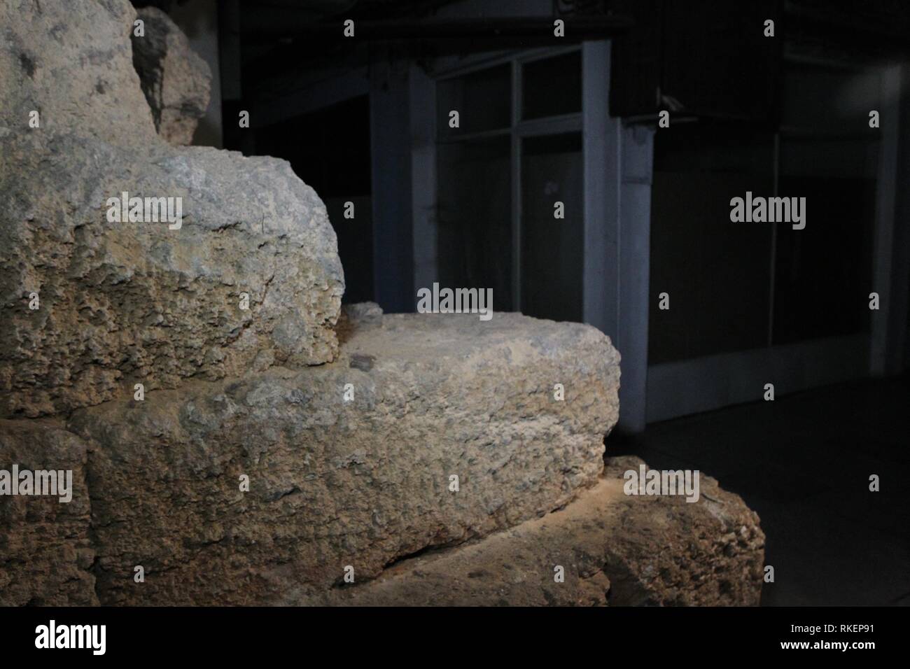 Athens, Greece. 7th Feb, 2019. A part of ancient wall at the basement ...