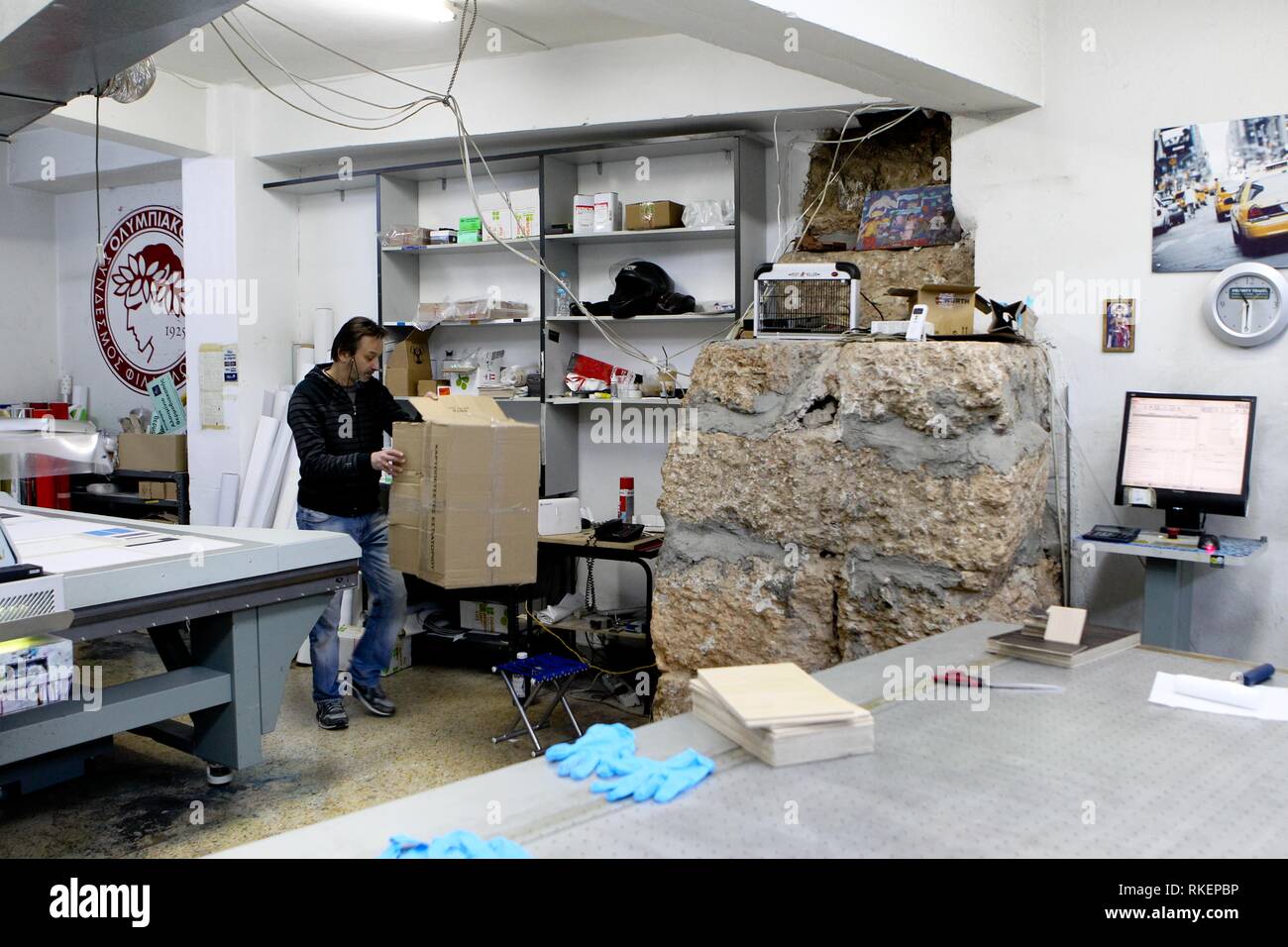 Athens, Greece. 7th Feb, 2019. Ancient wall inside the large photocopy ...