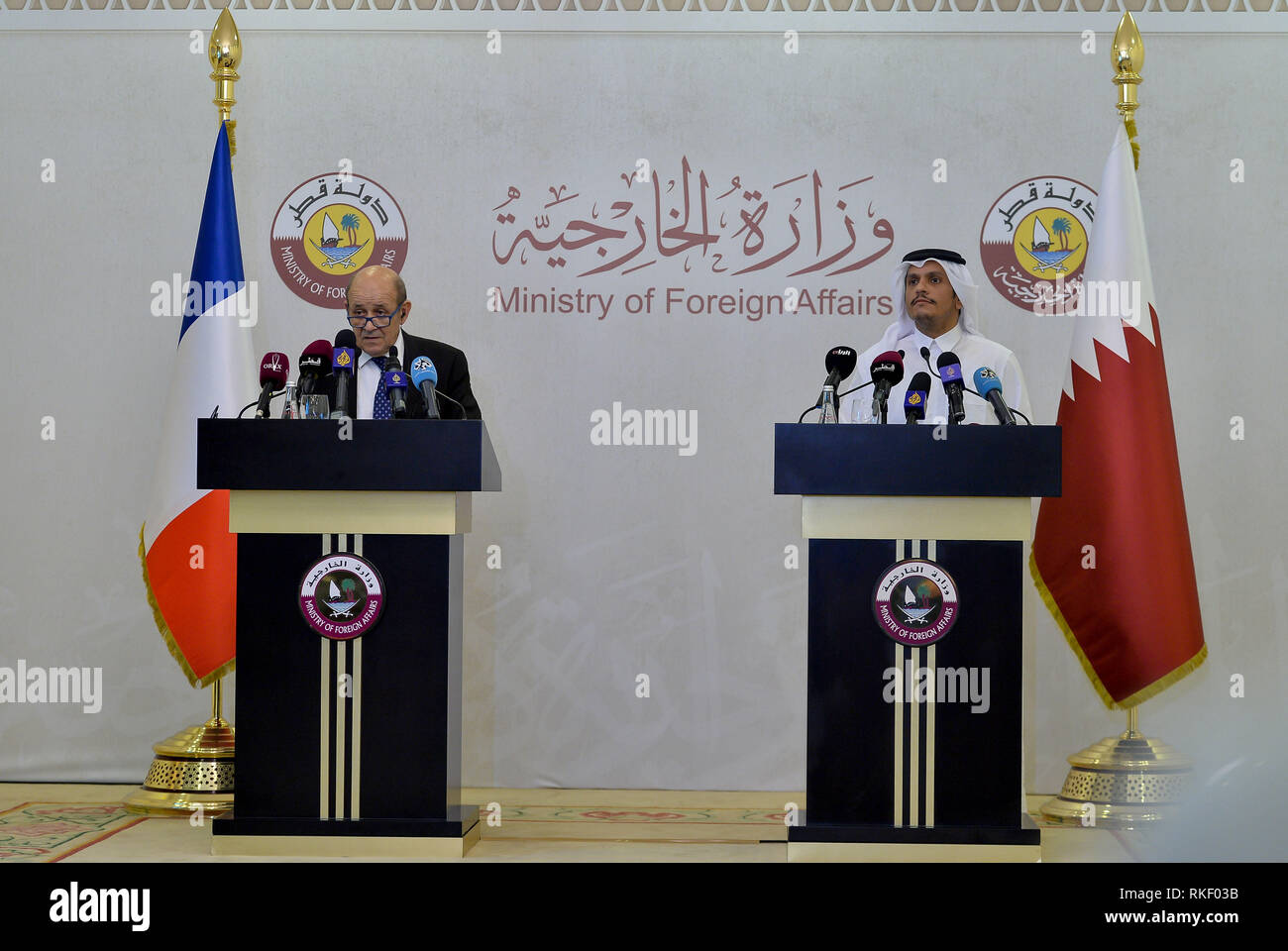Doha, Qatar. 11th Feb, 2019. Qatari Foreign Minister Sheikh Mohammed ...