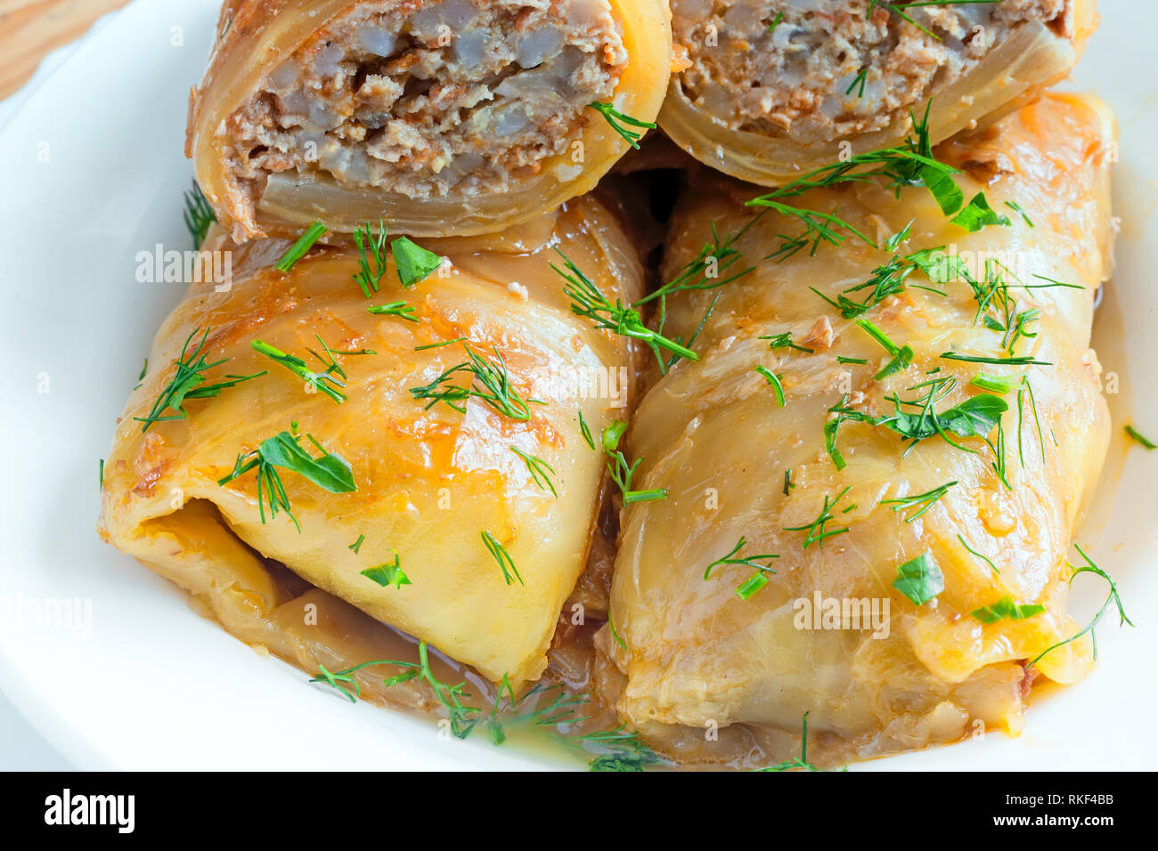 Stuffed cabbage with meat and rice-traditional Russian food Stock Photo ...
