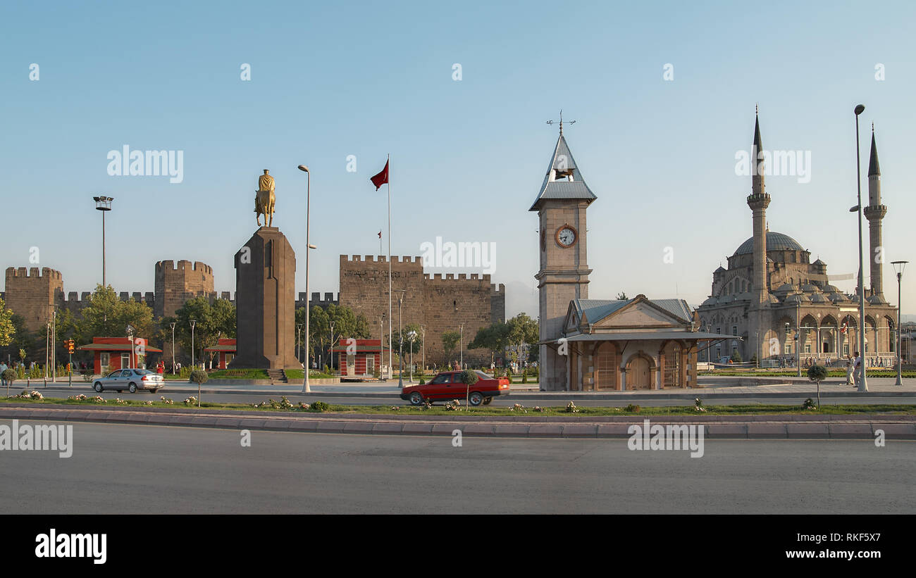 Kayseri, Turkey - July 27, 2007: Clock tower, monument to Ataturk, and ...