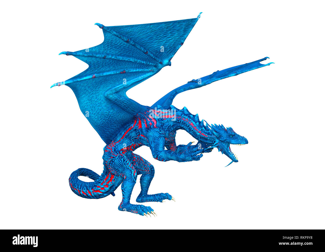3D rendering of a blue fantasy dragon isolated on white background ...