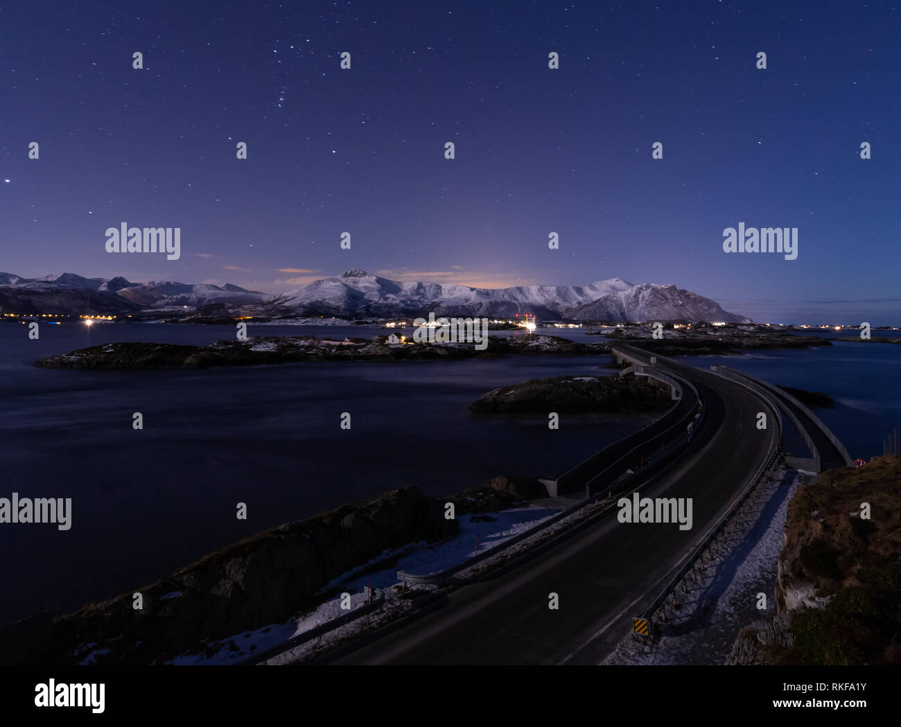 Night with the moon and view on the Atlantic Ocean Road ...