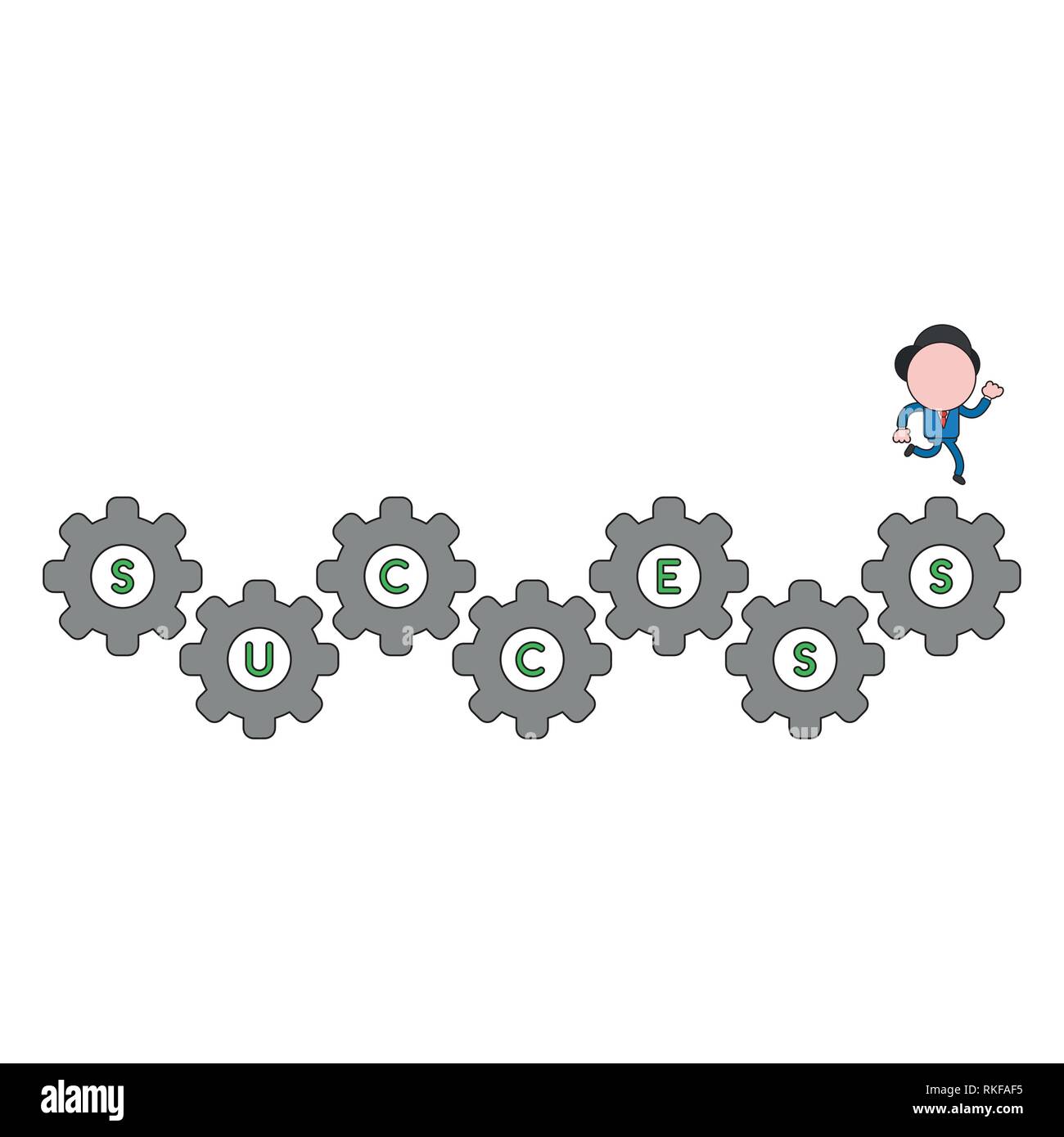 Vector illustration businessman character running on success gears ...