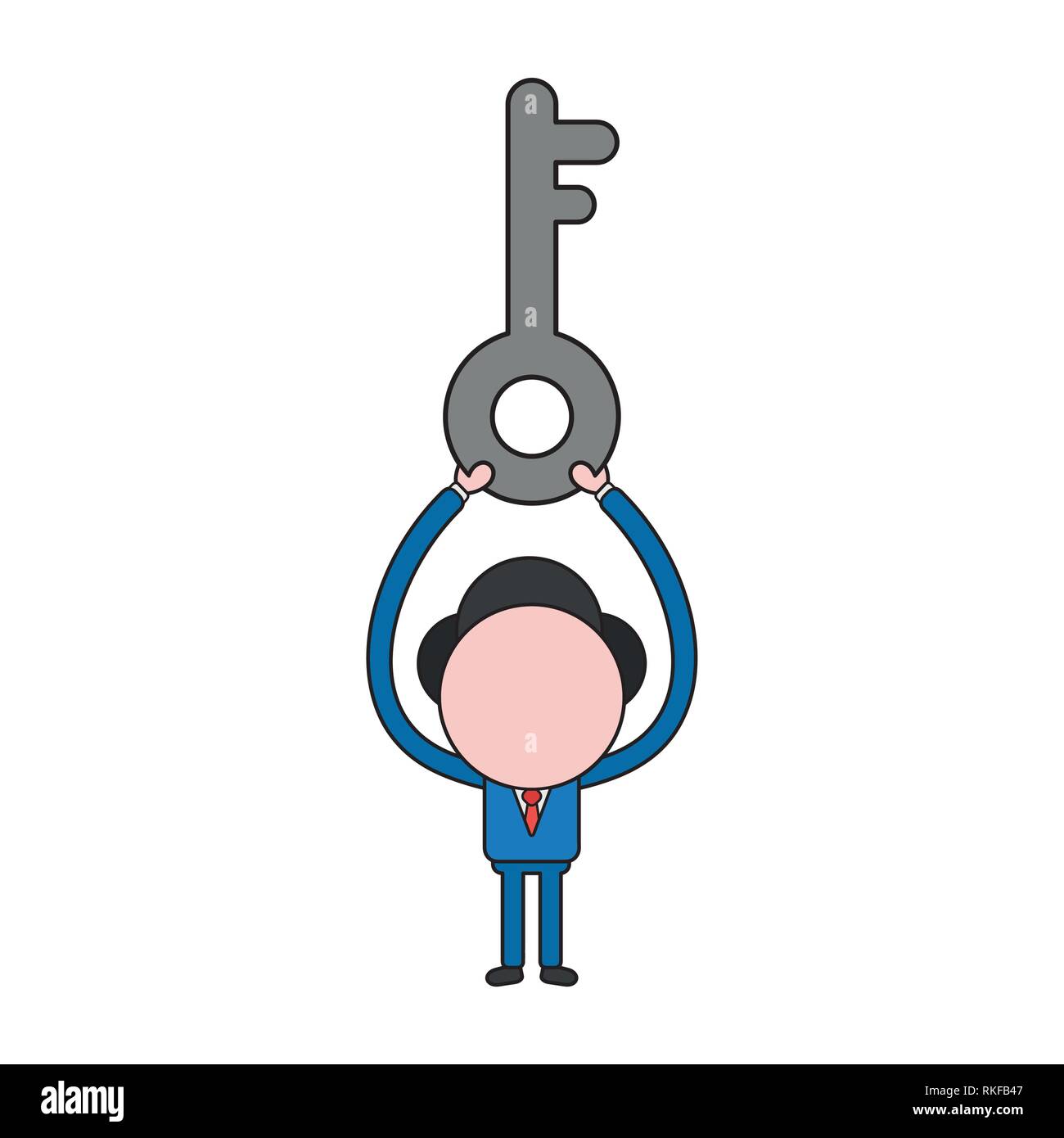Vector illustration businessman character holding up key. Color and ...