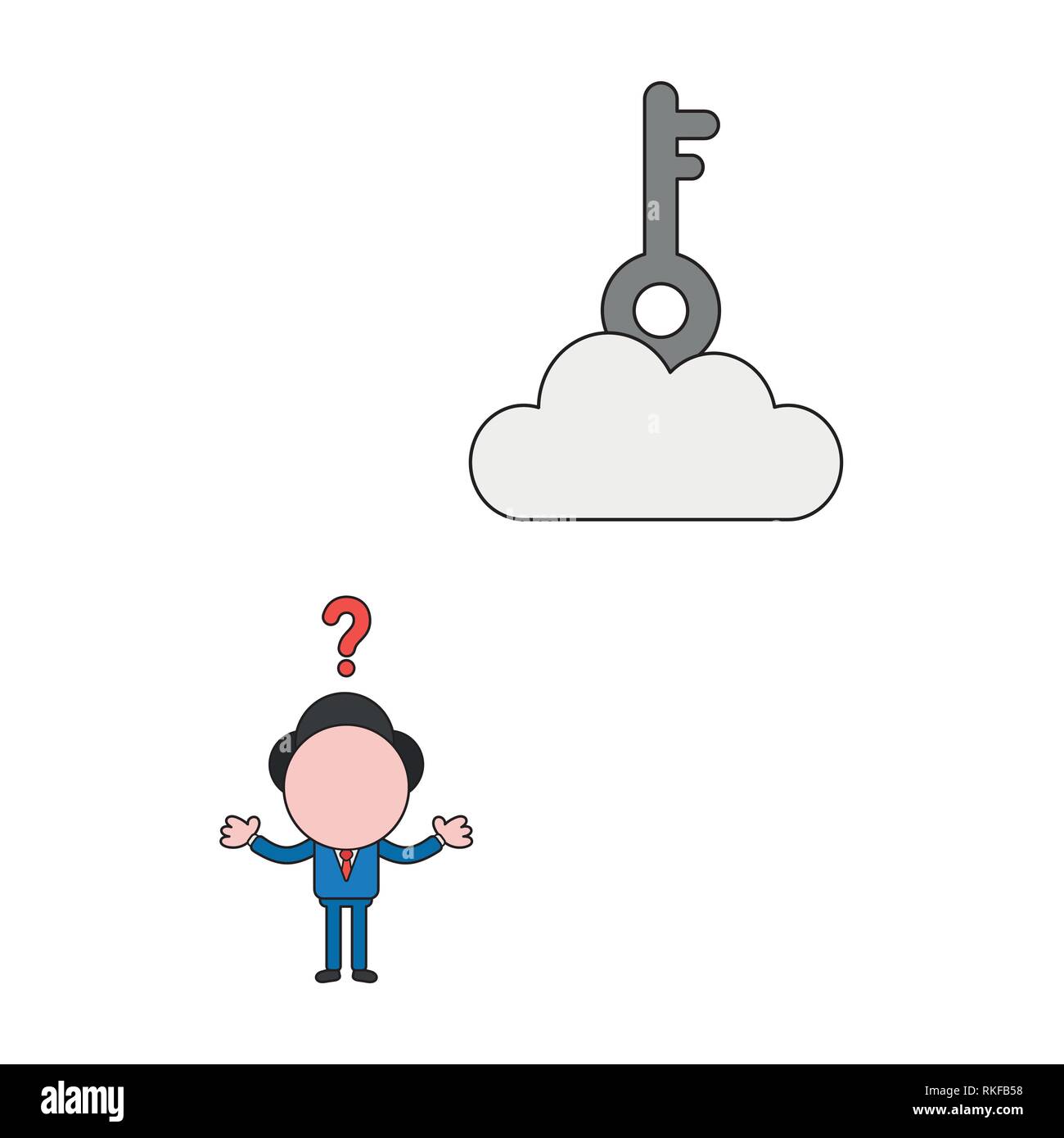 Vector illustration confused businessman character with key on cloud ...