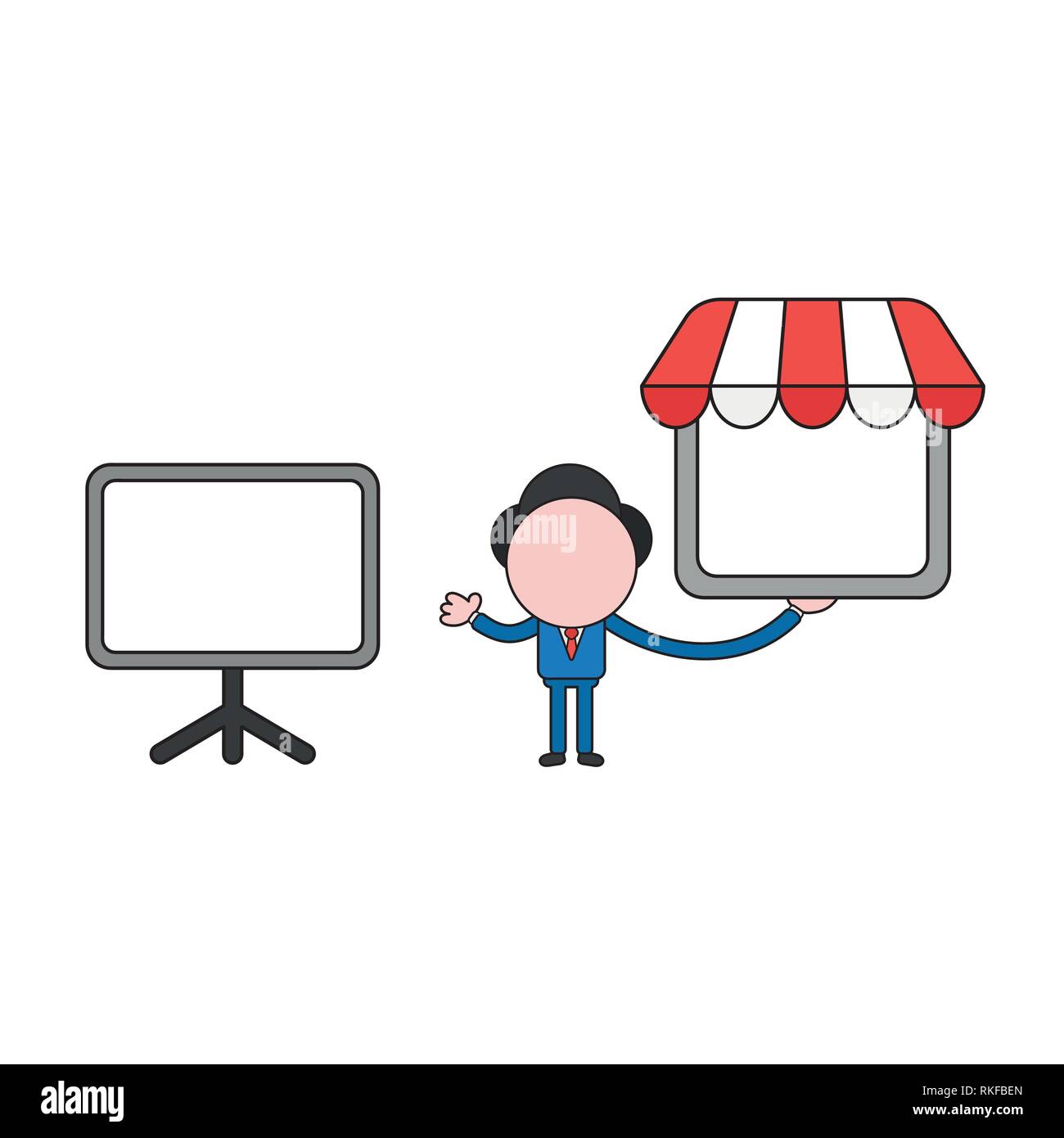 Vector illustration businessman character with blank presentation chart ...