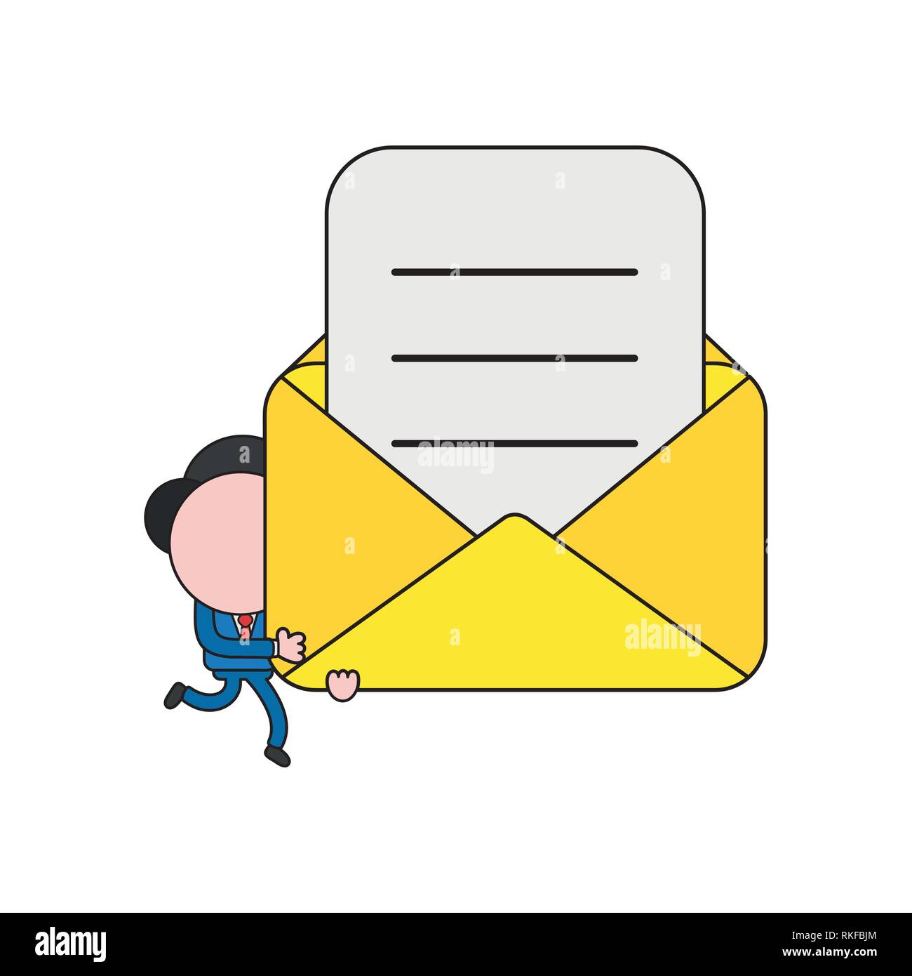 Vector businessman character running and carrying open mail envelope ...