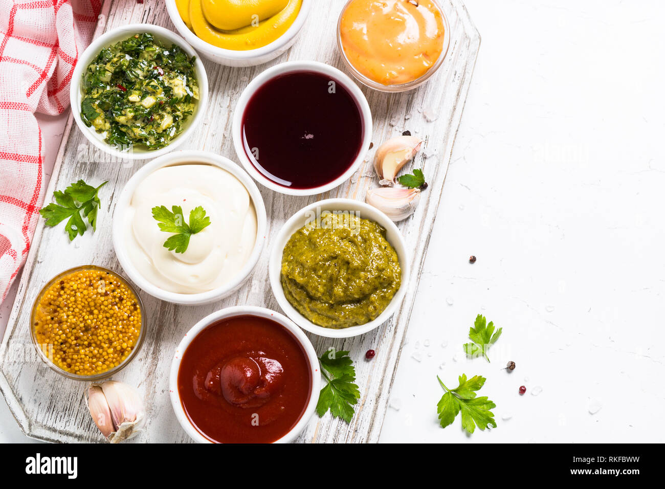 Sauce set assortment - mayonnaise, mustard, ketchup and others o Stock ...