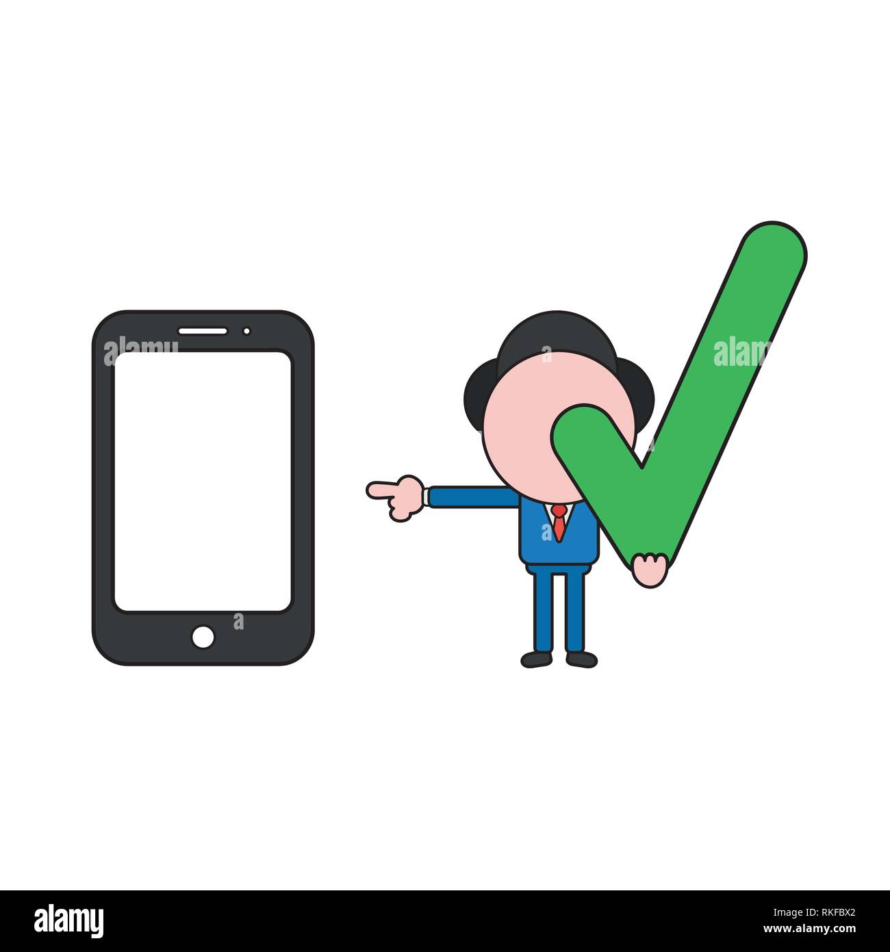 Vector illustration businessman character holding check mark and ...