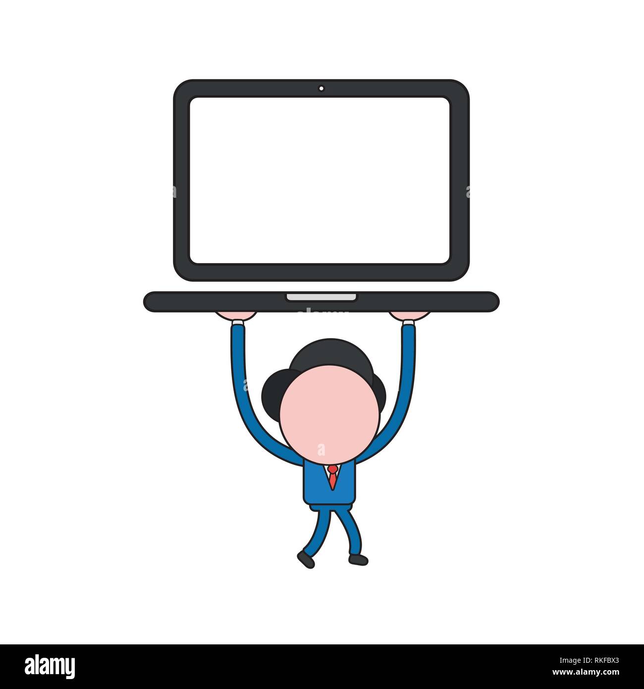 Vector illustration businessman character walking and holding up laptop ...
