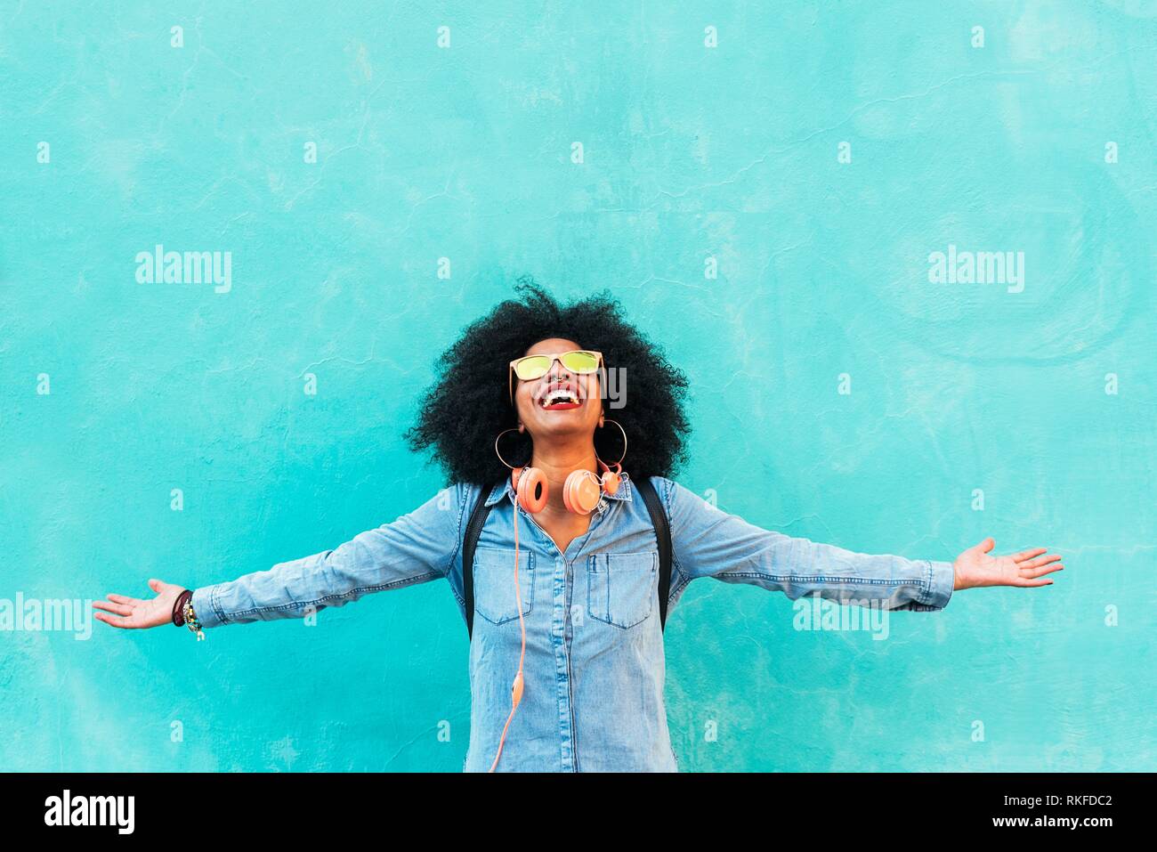Portrait Of Beautiful Afro American Woman Having Fun In The Street