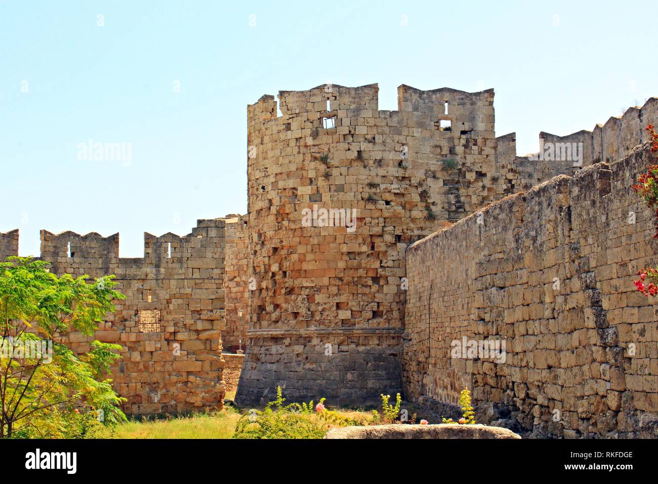 Ancient castle walls of the old city of Rhodes, Greece Stock Photo - Alamy