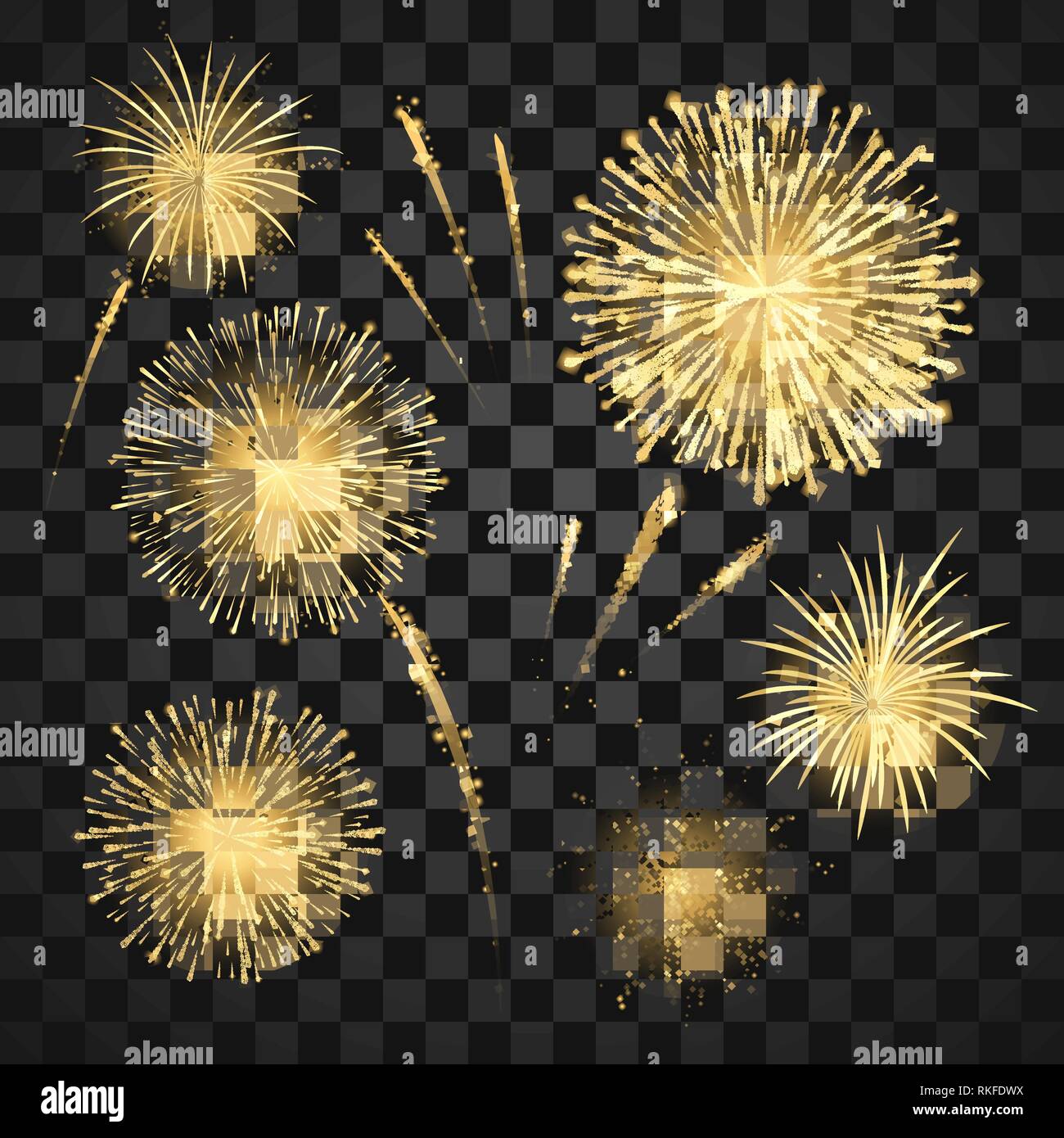 Gold Festival fireworks set. Carnival fireworks holiday background ...