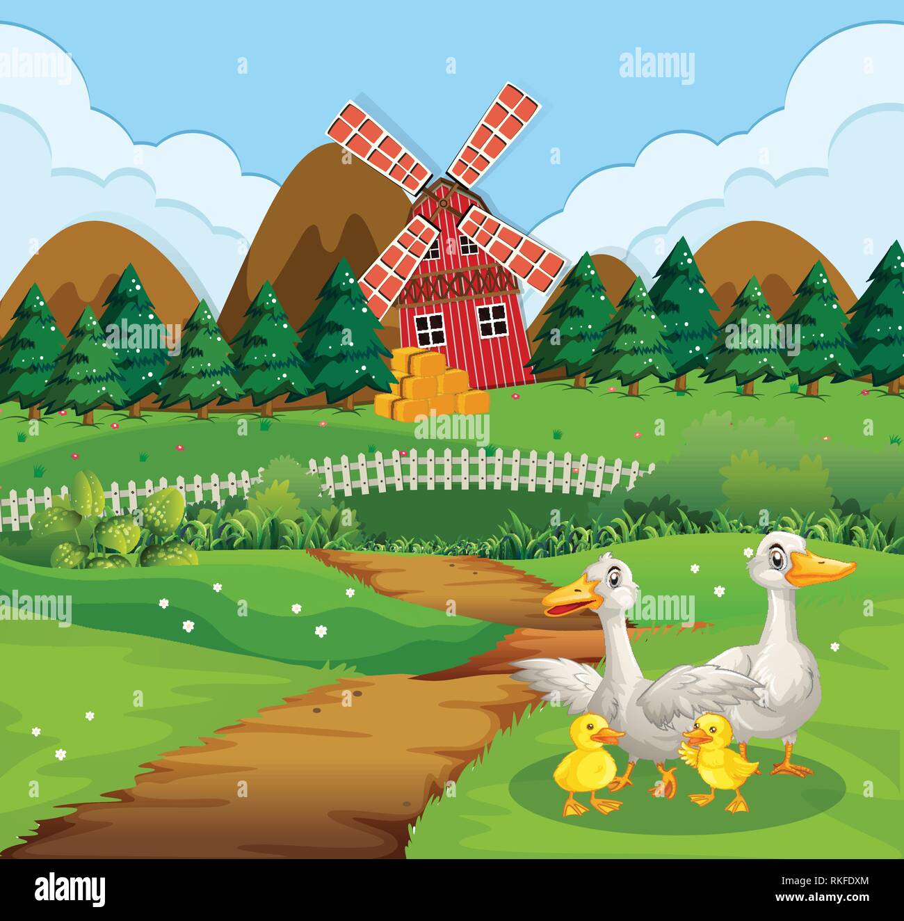 Duck family at farmland illustration Stock Vector Image & Art - Alamy