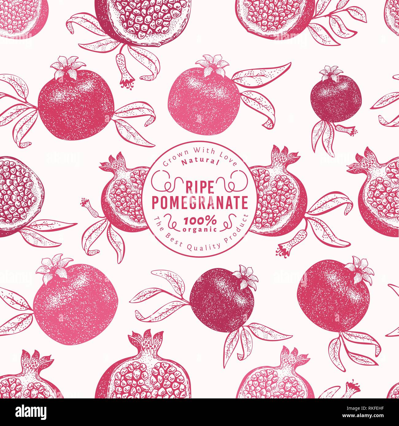 Pomegranate fruit design template. Hand drawn vector fruit illustration ...