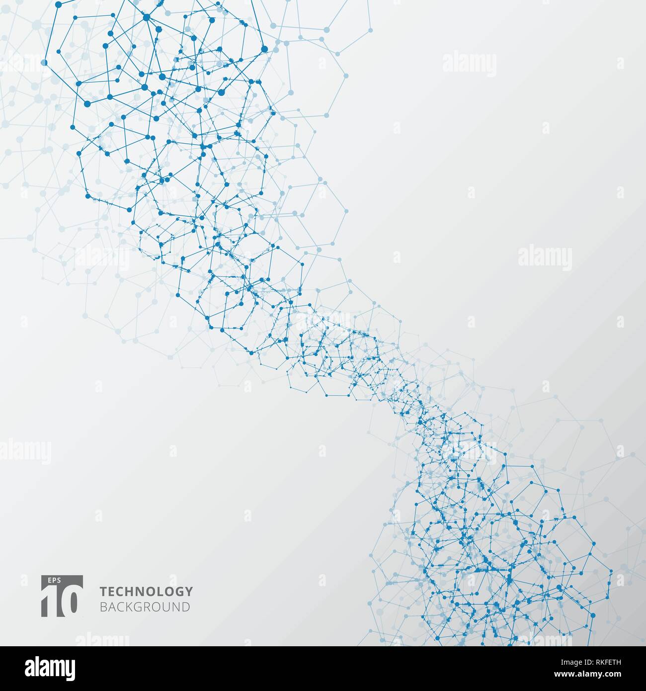 Abstract blue hexagons with nodes technology connection structure elements on white background ...