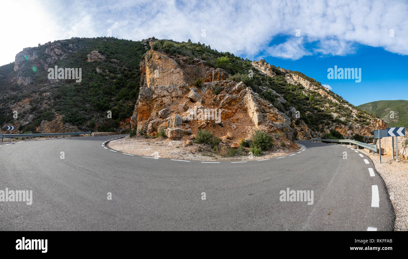 Ultra wide panorama of u-shape curve in the mountain Stock Photo - Alamy