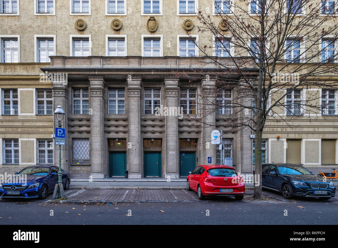 Berlin-Wilmersdorf. German Federal Insurance building with columned ...