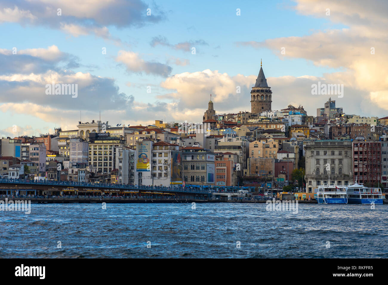 Istanbul city skyline with Galata Tower in Istanbul, Turkey Stock Photo ...