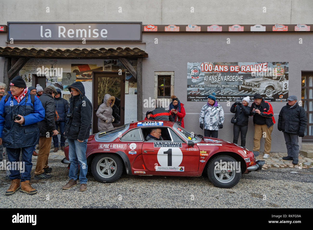 ANTRAIGUES, FRANCE, February 3, 2019 : Checkpoint for competitors at La ...