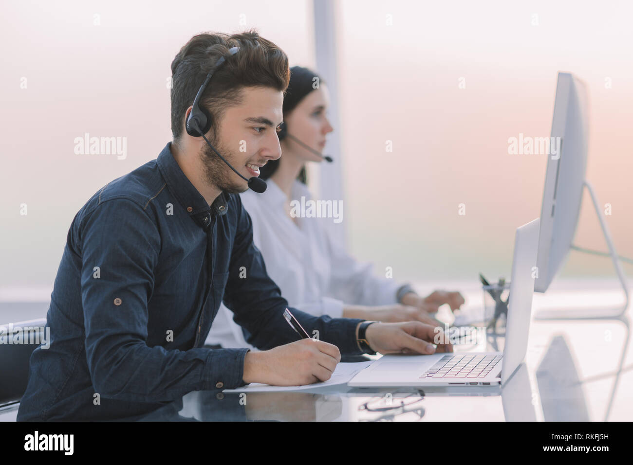 professional call center operators communicate with customers Stock ...