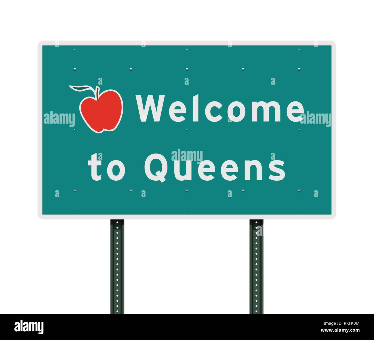 Vector illustration of the Welcome to Queens green road sign Stock ...