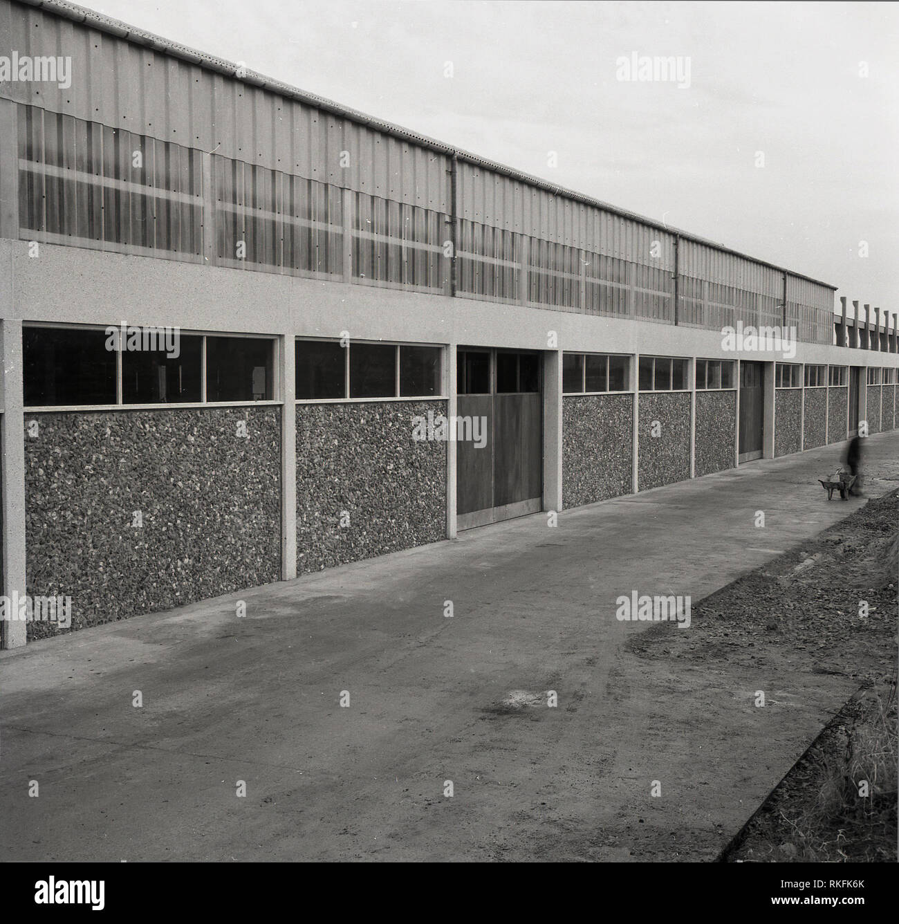 1960s, historical, new warehouse built with precast concrete panels ...
