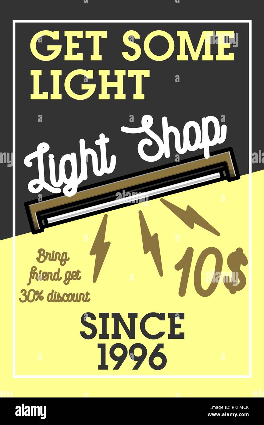 Color vintage light shop banner with design elements. Vector ...