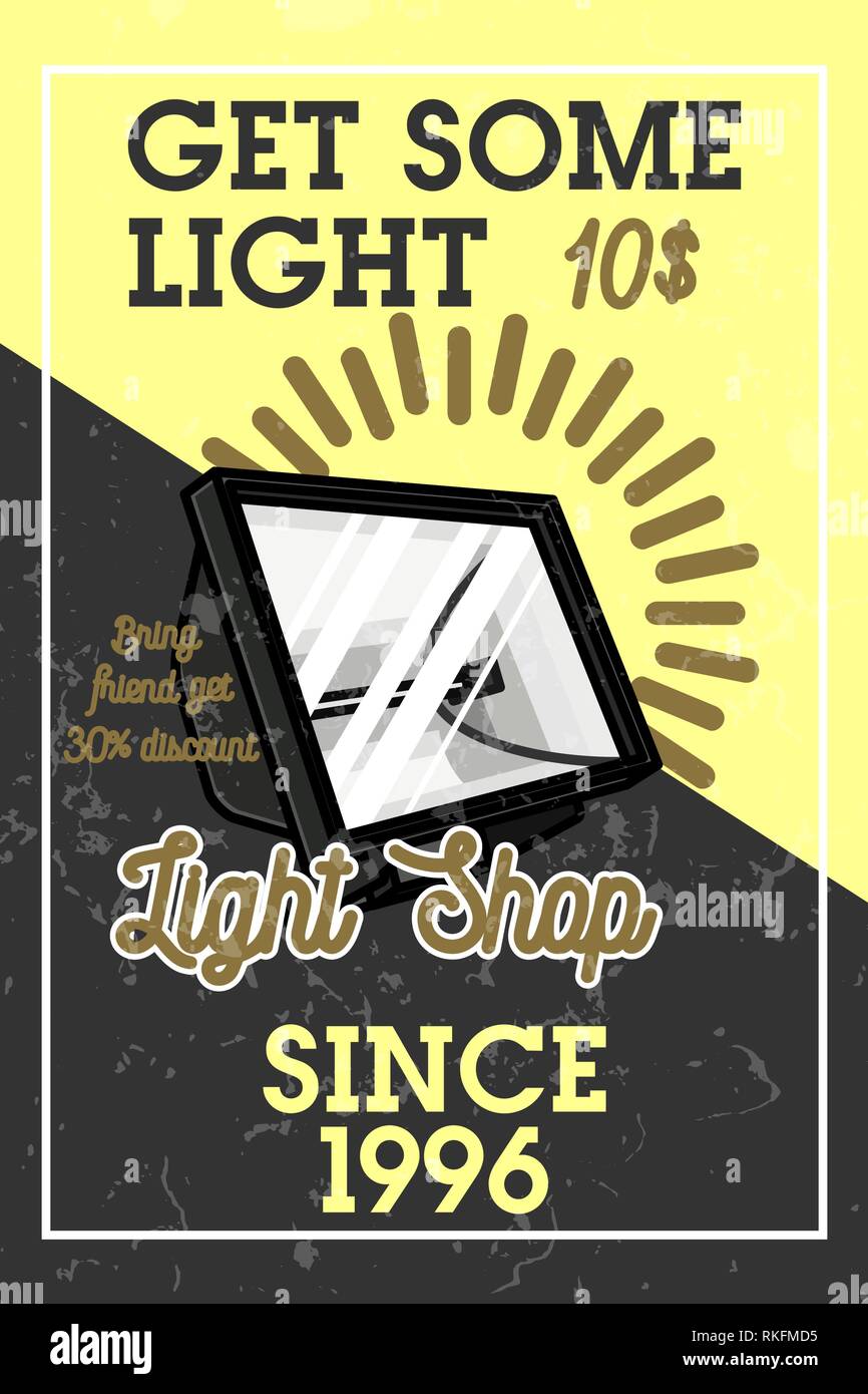 Color vintage light shop banner with design elements. Vector ...