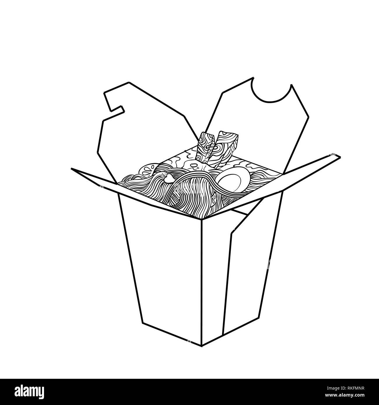 Sketch of Chinese food in a box. Hand drawing illustration Stock Vector ...