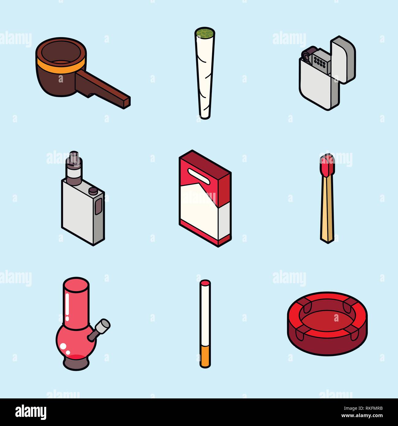 Smoking flat outline isometric set. Vector illustration, EPS 10 Stock ...