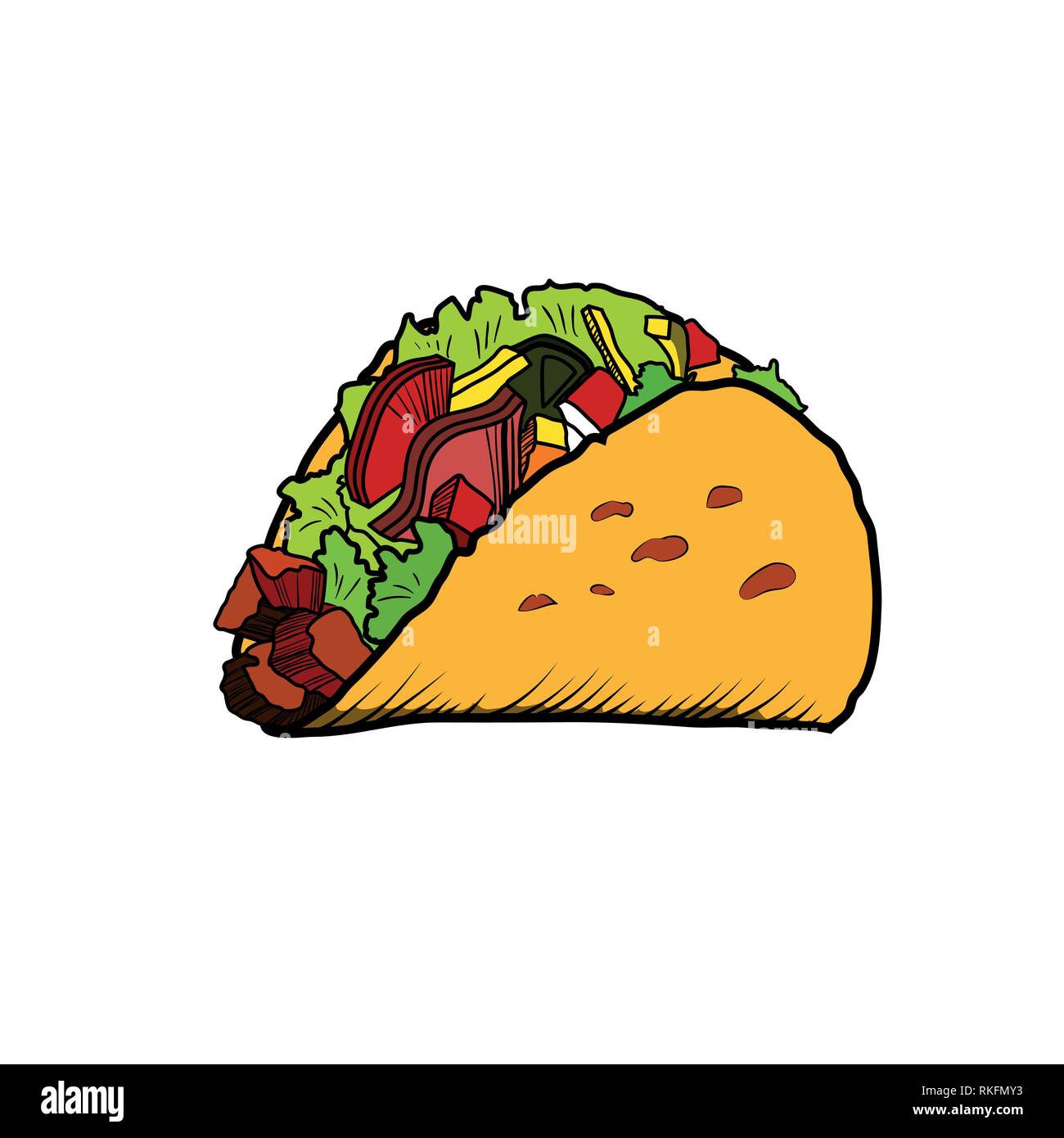 Sketch hand drawn illustration of color taco. Mexican fast food Stock ...